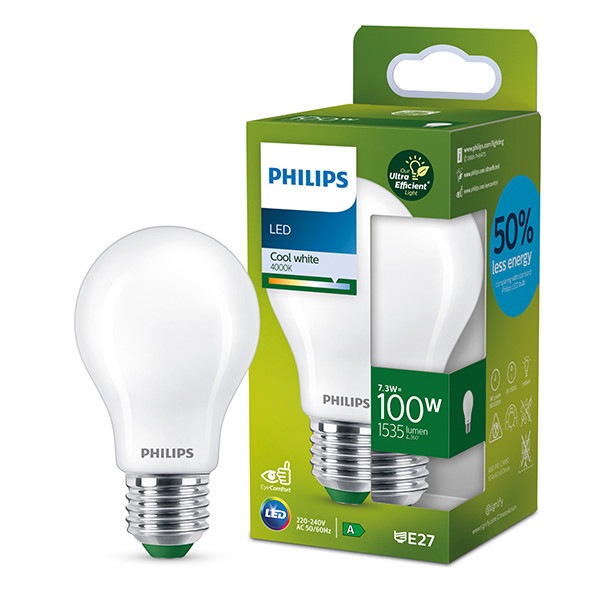 Philips LED lamp E27 | Peer A60 | Ultra Efficient | Mat | 4000K | 7.3W (100W) Philips 123led.nl